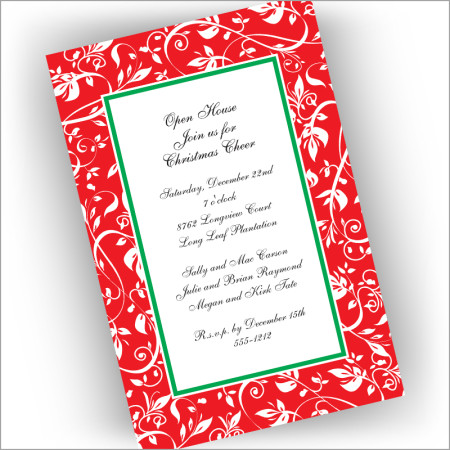 Red Filigree Border Invitations - Vertical