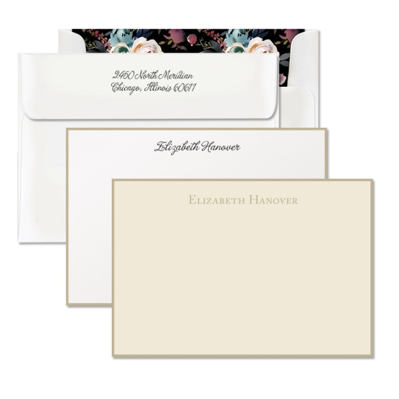 Taupe Hand Bordered Correspondence Cards | Taupe Hand Bordered Flat Cards