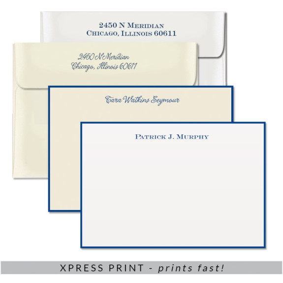 Navy Hand Bordered Correspondence Cards | Navy Hand Bordered Flat Cards