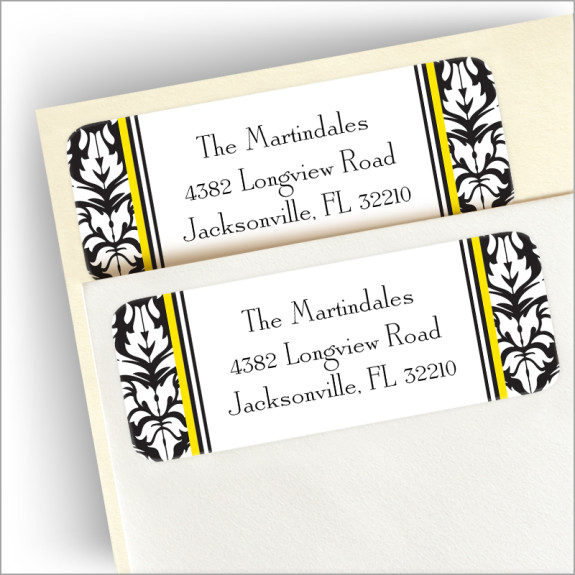 Black Damask Address Labels