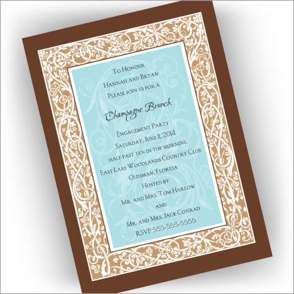 Chocolate And Teal Invitation Border Floral Teal Color Wedding
