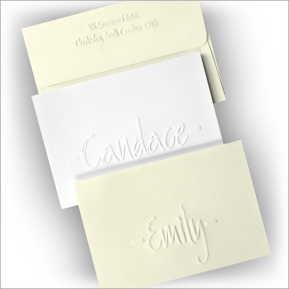 Embossed Hand Script Notes | Embossed Script Fold Notes