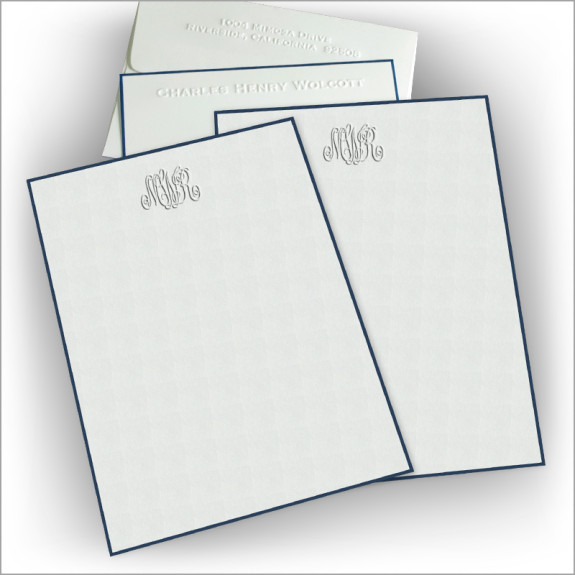 Navy Hand Bordered Embossed Stationery | Navy Hand Bordered Embossed ...