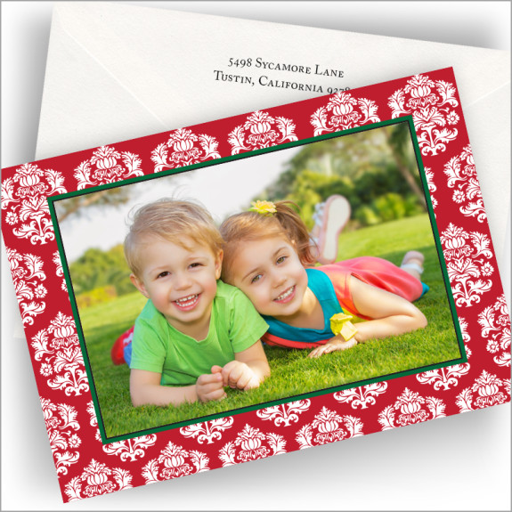 Red Damask Photo Cards | Red Damask Photo Holiday Cards